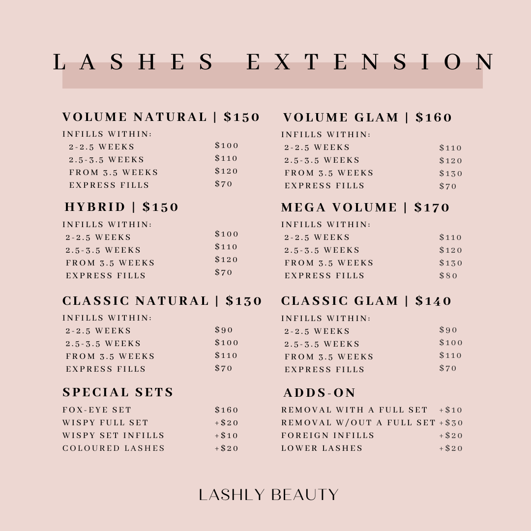 Price List – Lashly Beauty